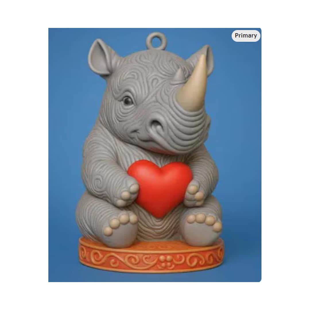 Cute Rhino With Heart – STL File for 3D Printing - Rhino Pendant for 3D ...
