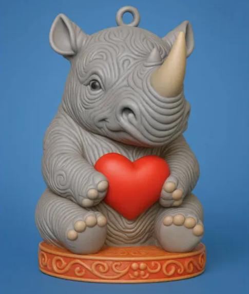 Cute Rhino With Heart – STL File for 3D Printing - Rhino Pendant for 3D ...