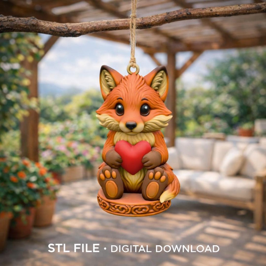 3D Printable Adorable Fox Figurine Holding a Heart Pendant - STL File ...