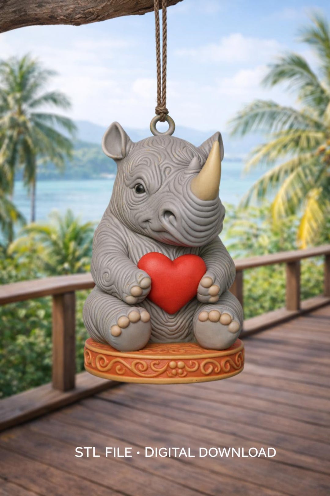 Cute Rhino With Heart – STL File for 3D Printing - Rhino Pendant for 3D ...