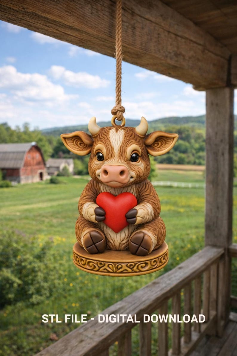 3D Printable Cow Figurine – Heart Ornament STL File (digital Download ...