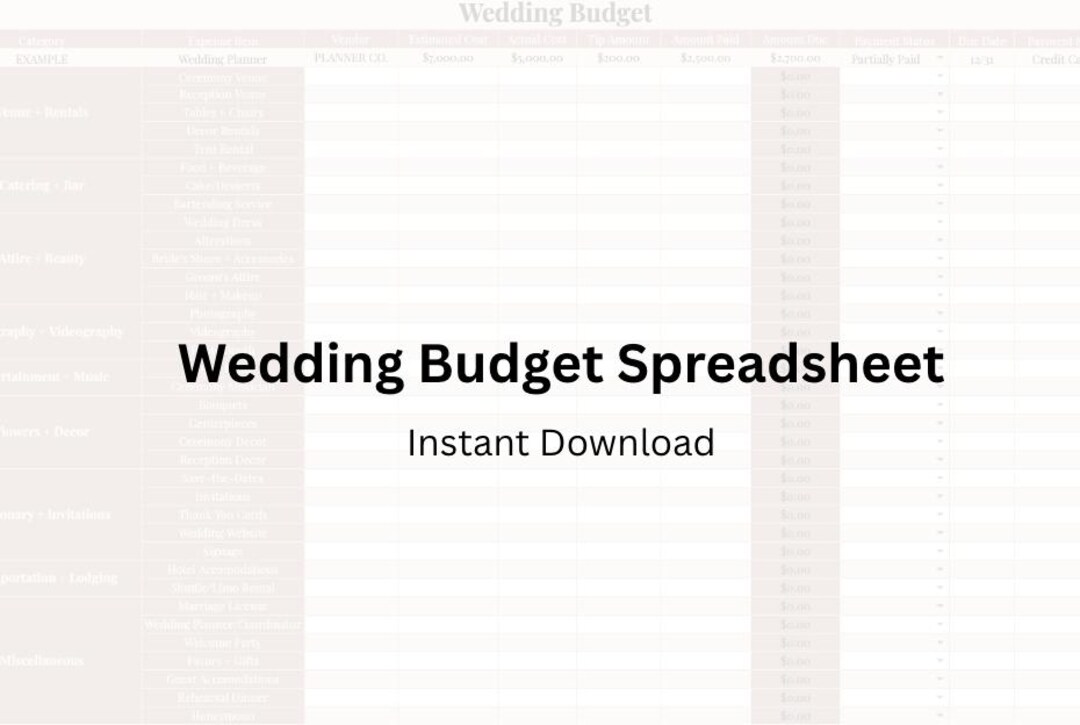 Simple Wedding Budget Spreadsheet | Excel Planner (instant Download) - Etsy