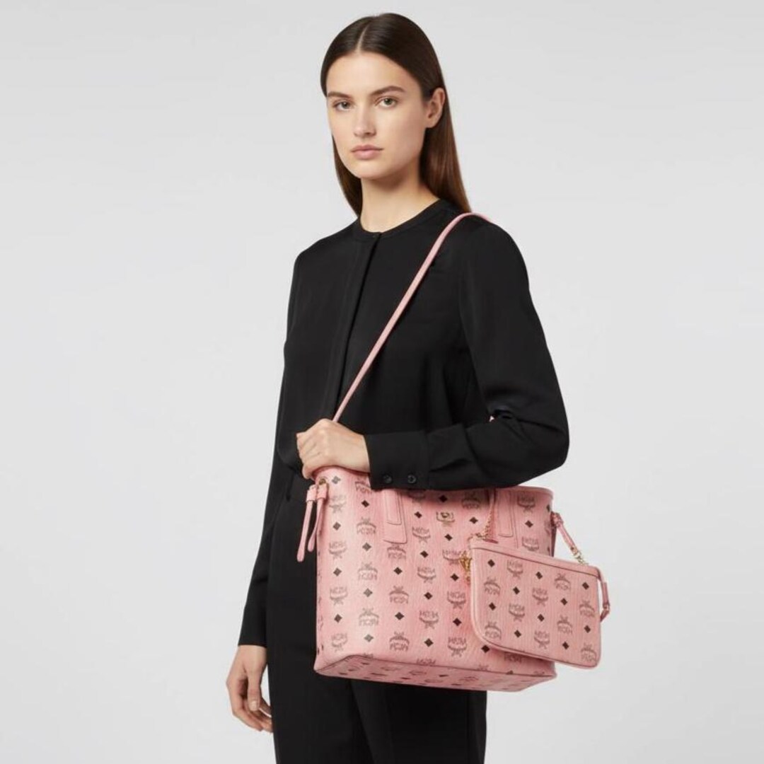 Luxury MCM Tote Bag With Matching Pouch Designer Monogram Shoulder Bag ...
