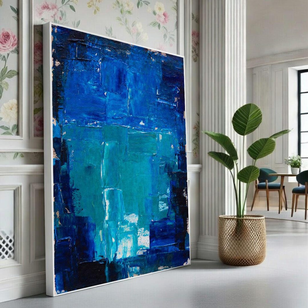 Vibrant Blue Abstract Canvas Wall Art Print Modern Living Room Decor ...
