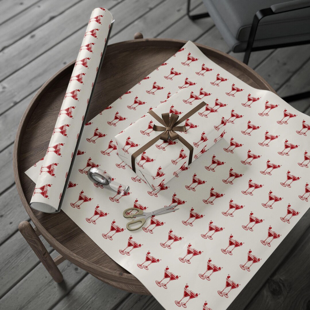 Red Martini Cocktail Wrapping Paper | Valentine's Day Gift Wrap - Etsy