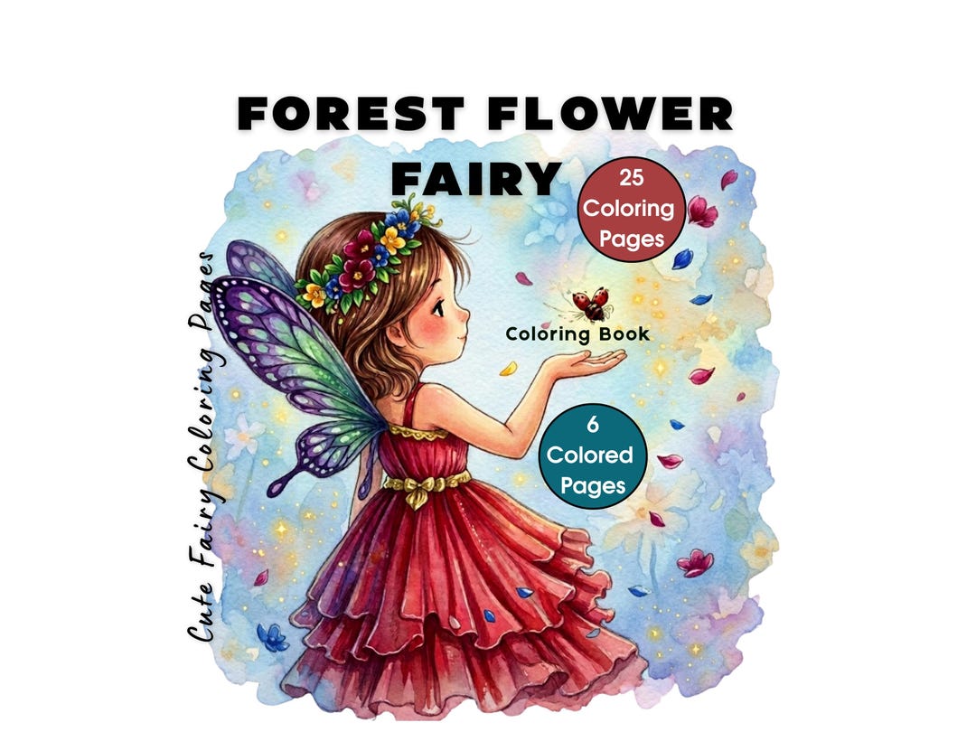 Whimsical Forest Flower Fairy Coloring Pages, 25 Printable PDF Coloring ...
