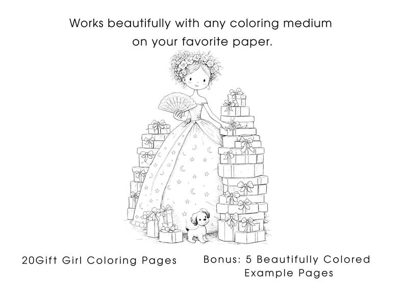 Cute Girl With Gifts Coloring Pages, Cozy Girl Coloring Book, Printable ...