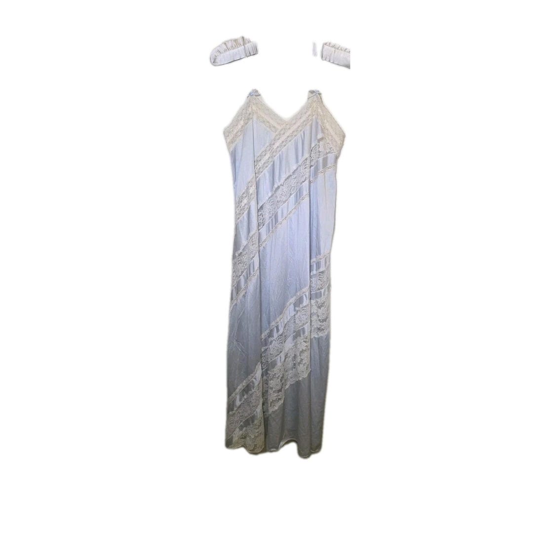 HENSON KICKERNICK Blue Antron Nylon Bias Lace Nightgown Long Size Large ...