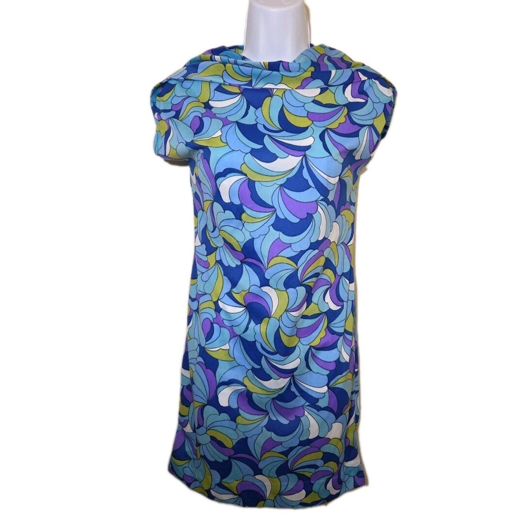 Vintage Sears Junior Bazaar Mod Bright Print 1960s Mini Dress Boat Neck ...