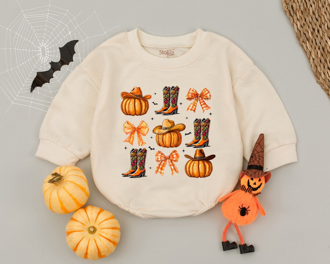 Girly Bow Boot Scootin Cute Ghost Baby Romper,first Halloween Baby ...