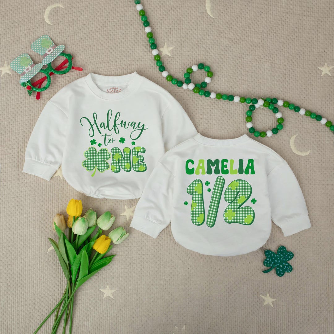 Custom Name Girls Halfway to One Patrick Bubble Romper, Personalized ...