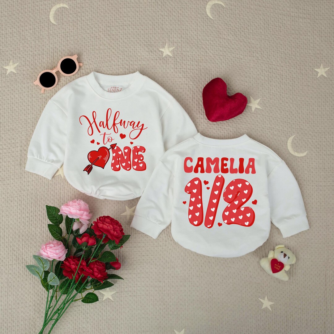 Custom Name Girls Halfway to One Valentine Bubble Romper, Personalized ...