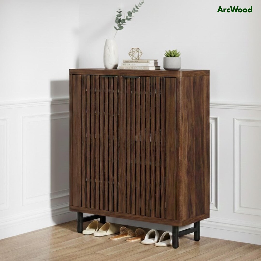 Shoe Storage Cabinet With Louver Doors 24 Pair Adjustable Shelves ...