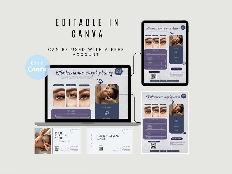 Lash Business Branding Canva Template Bundle Editable Flyer Business ...