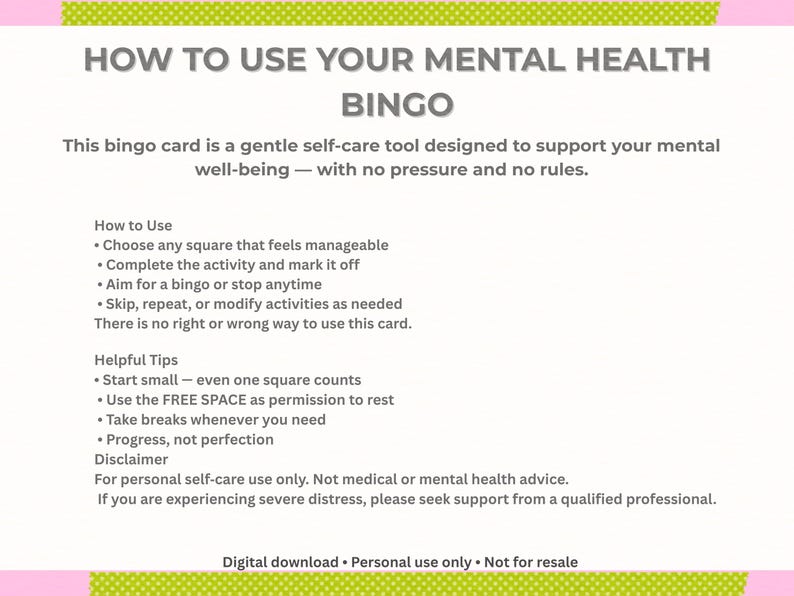 Printable Mental Health Bingo Cards | Self-care Activity, Therapy ...