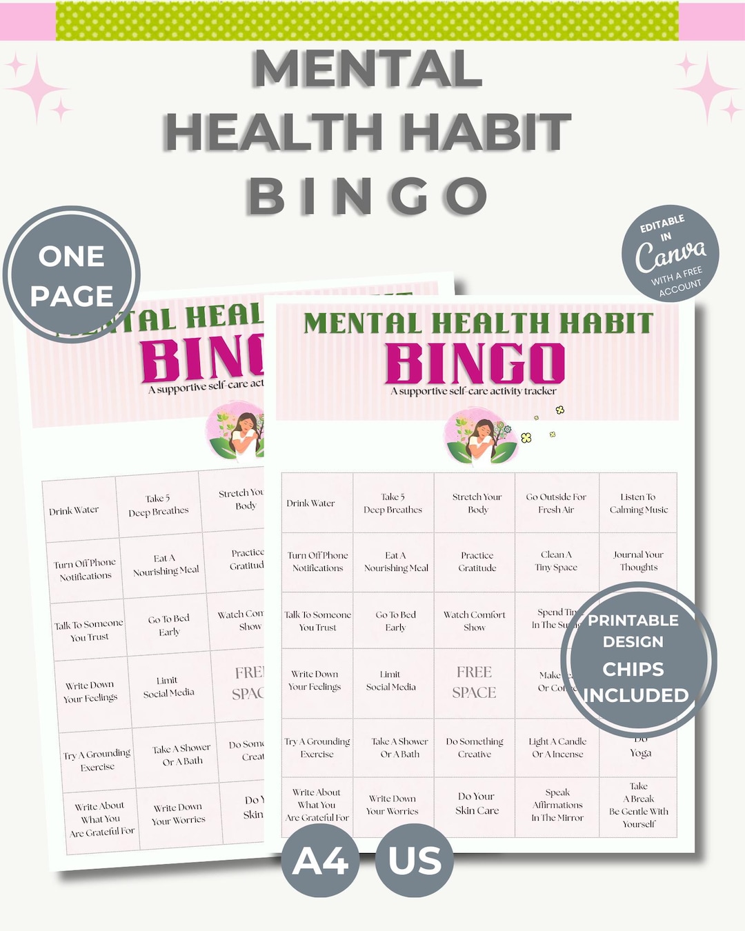 Printable Mental Health Bingo Cards | Self-care Activity, Therapy ...