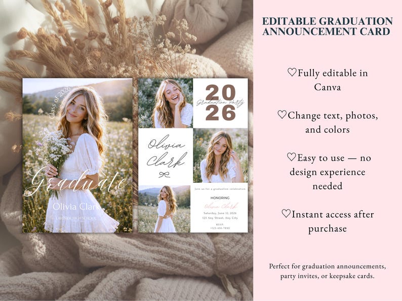 Modern Graduation Announcement Card, Senior Photo Invite Class of 2026 ...