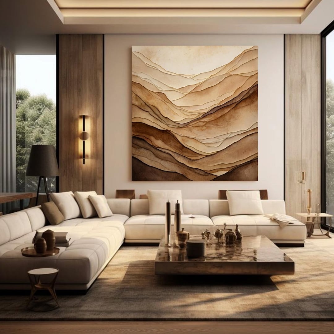 Oversized Earth Tone Abstract Layered Landscape Canvas | Large ...
