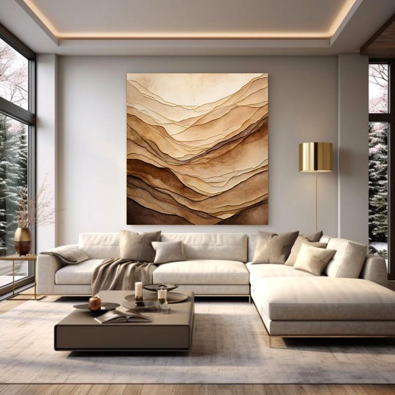 Oversized Earth Tone Abstract Layered Landscape Canvas | Large ...