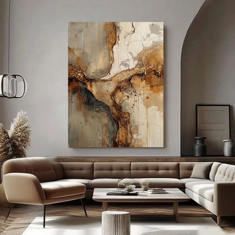 Large Beige Wall Art Canvas | Neutral Abstract Statement | Modern ...