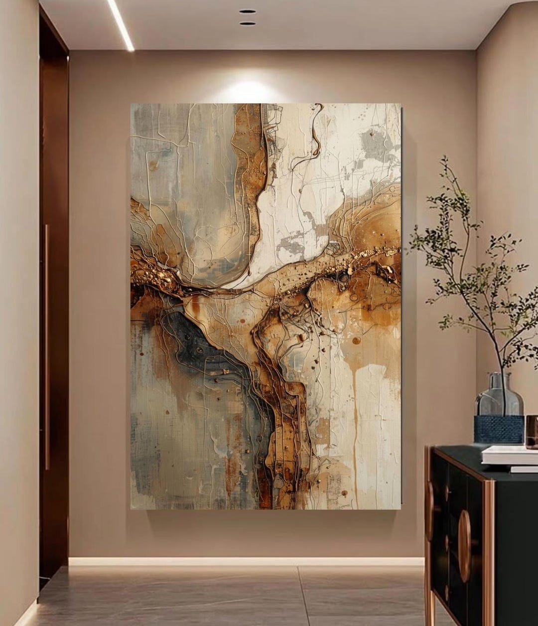 Large Beige Wall Art Canvas | Neutral Abstract Statement | Modern ...