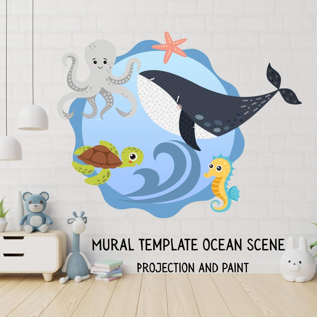 DIY Kids Wall Mural Templalte - Ocean Theme - Whale -octopus - Sea ...