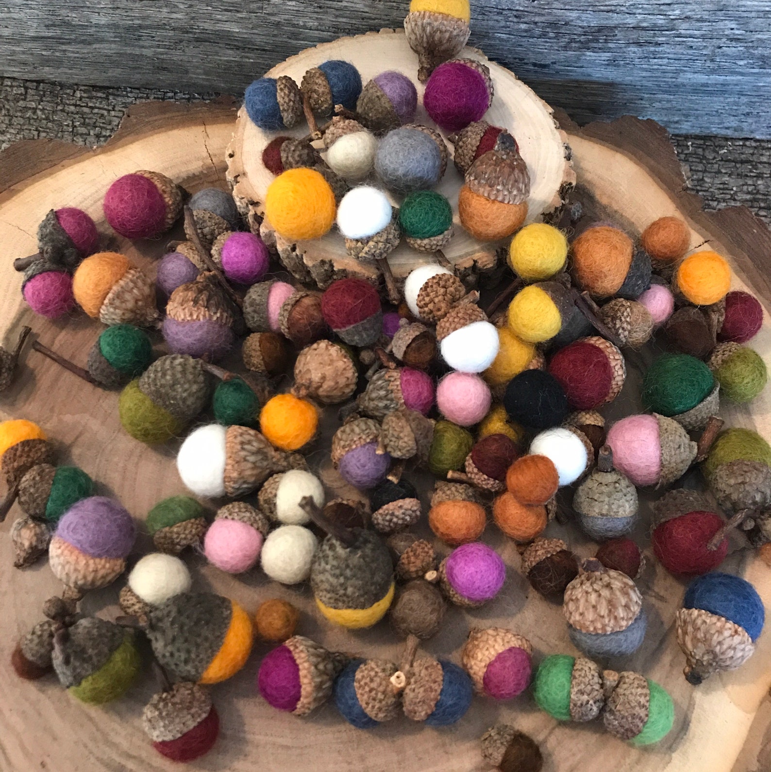 Set of 50 Wool Felted Acorns With Real Caps | Etsy