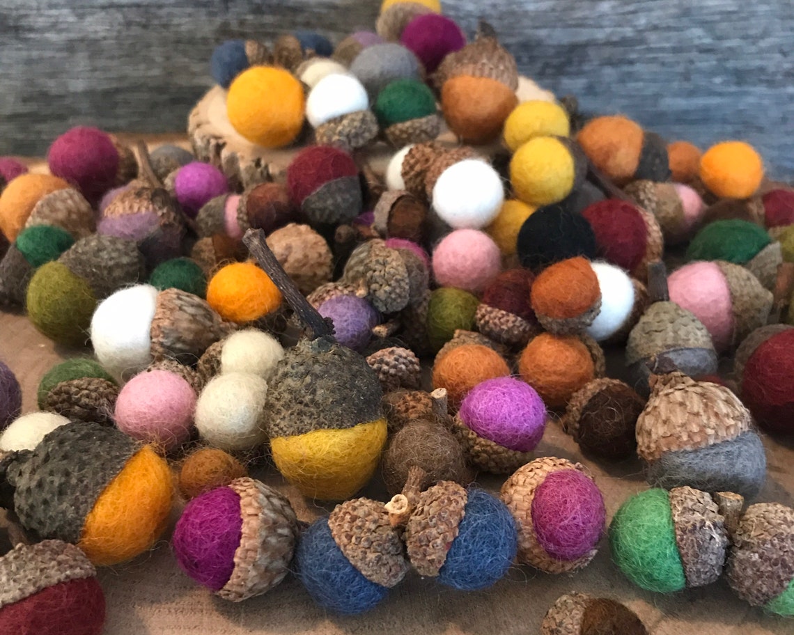 Set of 50 Wool Felted Acorns With Real Caps | Etsy