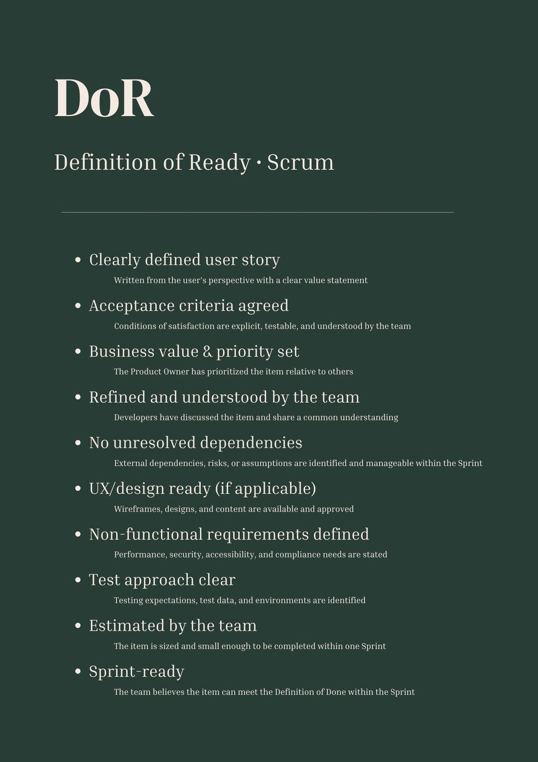 Dor Definition of Ready Poster (A3) | Scrum & Agile Team Guide ...