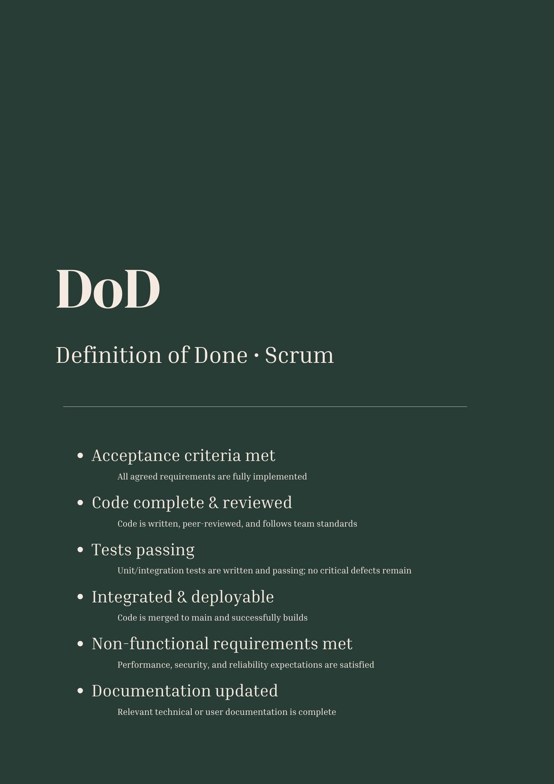 Dod Definition of Done Poster (A3) | Scrum & Agile Team Guide ...