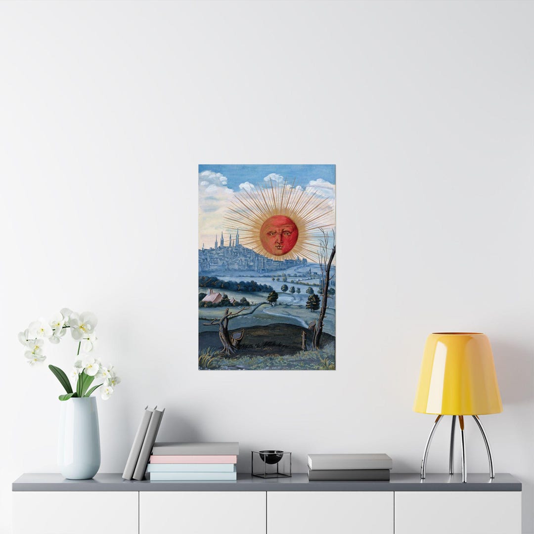 Splendor Solis: Sun Rising Over the City | Celestial Red Sun Print ...