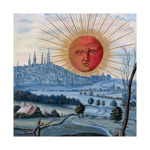Splendor Solis: Sun Rising Over the City | Celestial Red Sun Print ...