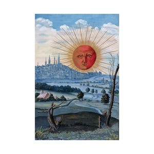 Splendor Solis: Sun Rising Over the City | Celestial Red Sun Print ...