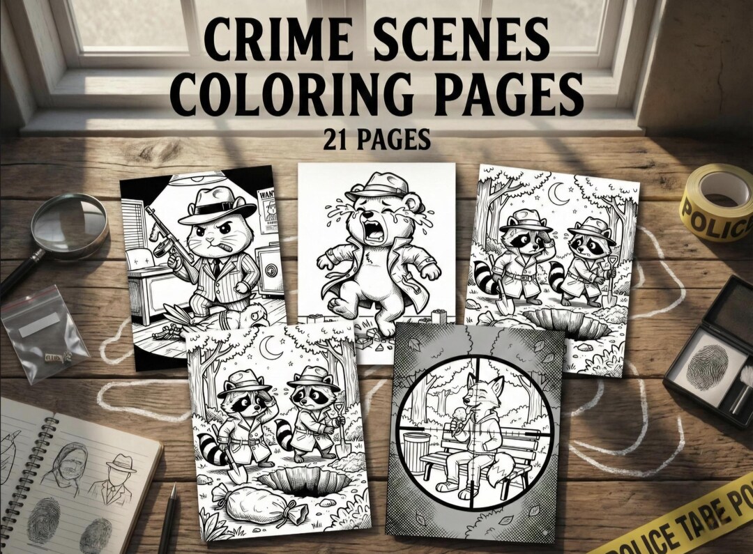Crime Scene Coloring Pages for Adults, Creepy Cute Animal Murder ...