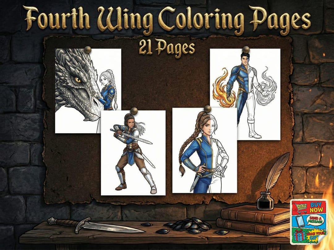 21 Fourth Wing Coloring Pages Printable, Dragon Rider Fantasy Adult ...
