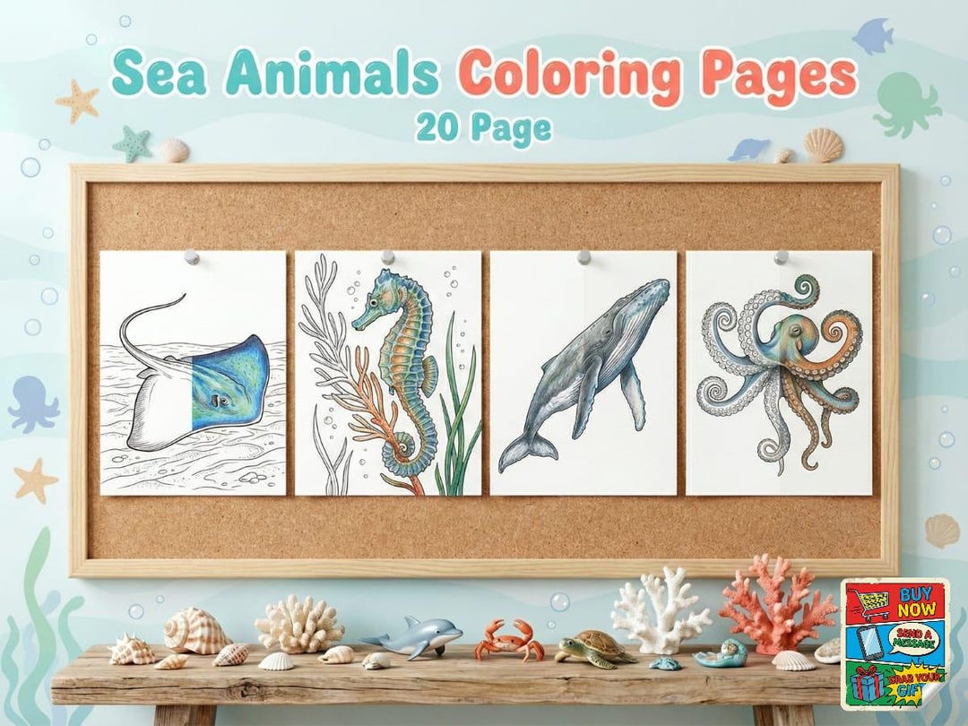 20 Sea Animal Coloring Pages Printable, Ocean Creatures Coloring Book ...