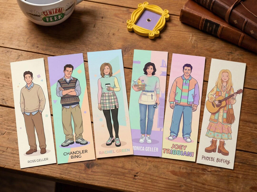 Friends TV Show Bookmarks Set of 6, Printable Aesthetic Character Art ...