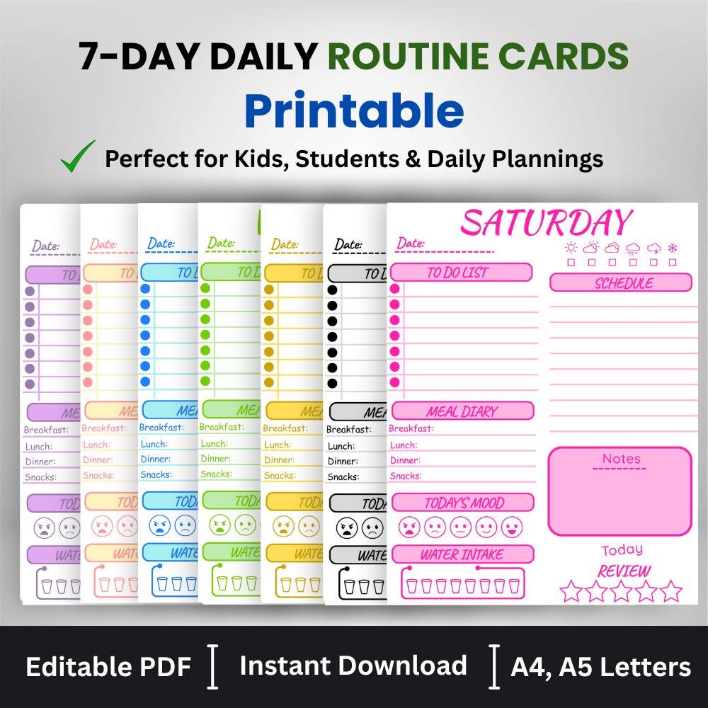 Daily Routine Cards | Editable Printable | Digital PDF | Kids Visual ...