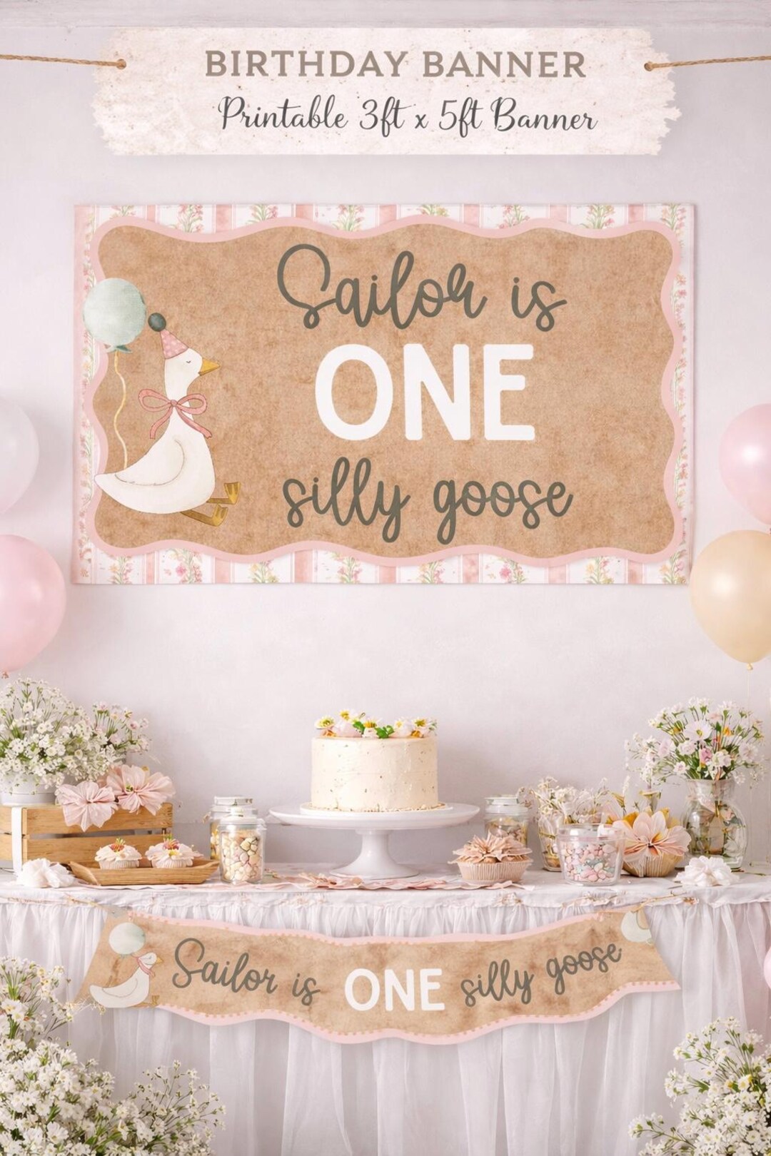 One Silly Goose Birthday Banner | Editable Party Decor (digital ...