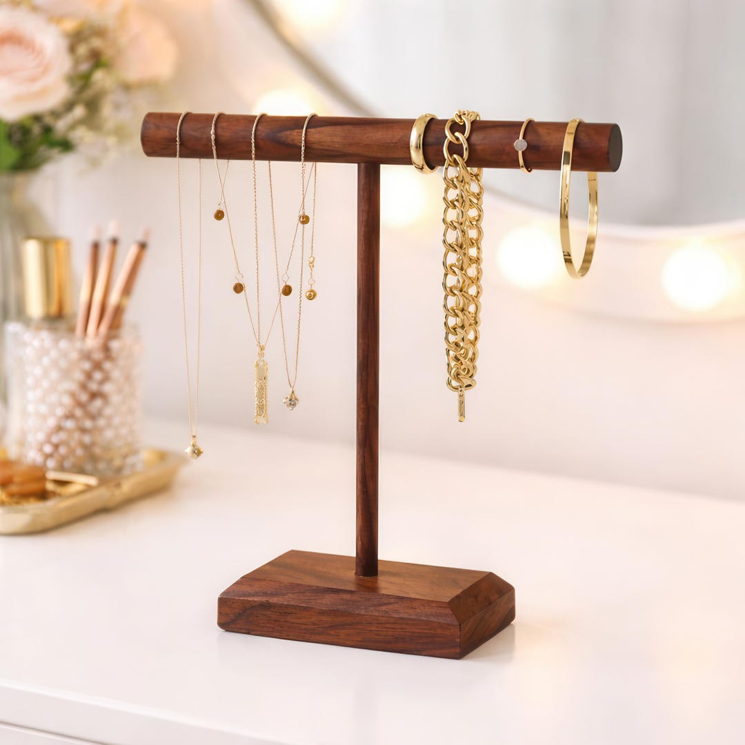 Solid Wood Jewelry Stand for Necklaces Bracelets and Rings, Elegant ...