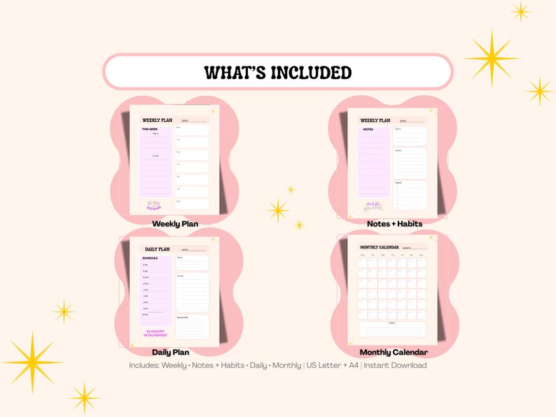 Soft Glam Undated Planner Bundle | US Letter + A4 | Weekly Daily ...