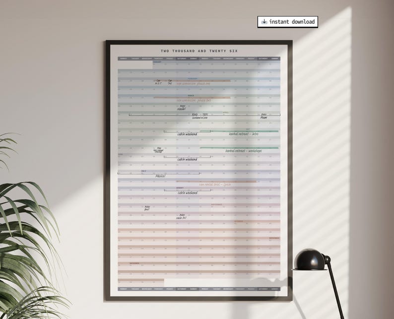 Printable Yearly Timeline Calendar 2026 Full Year Wall Planner ...