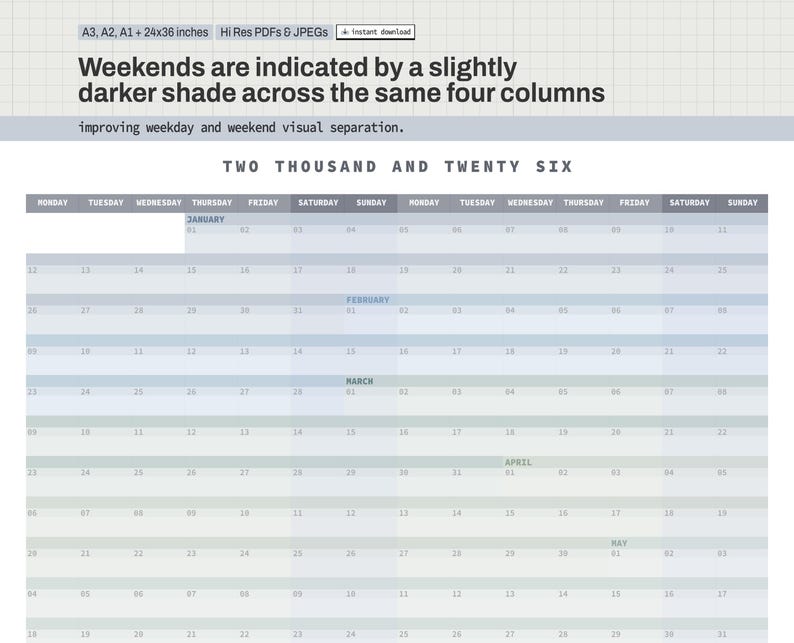Printable Yearly Timeline Calendar 2026 Full Year Wall Planner ...