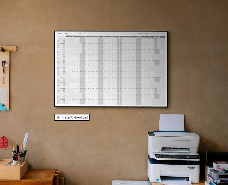 2026 Large Calendar Linear Year Planning Printable Minimal Grid Wall ...
