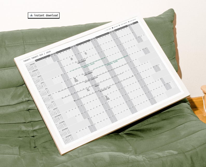 2026 Large Calendar Linear Year Planning Printable Minimal Grid Wall ...