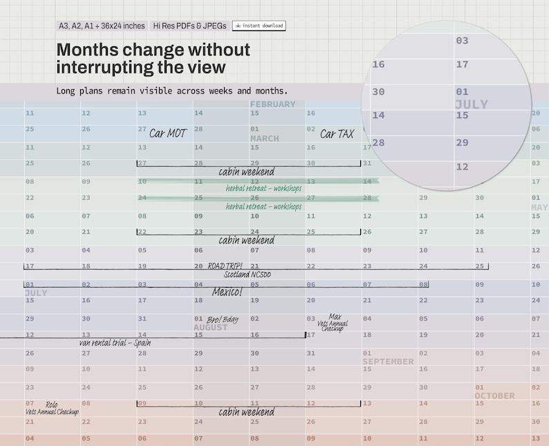 Printable Large Landscape Timeline 2026 Calendar Two Week Rolling View ...