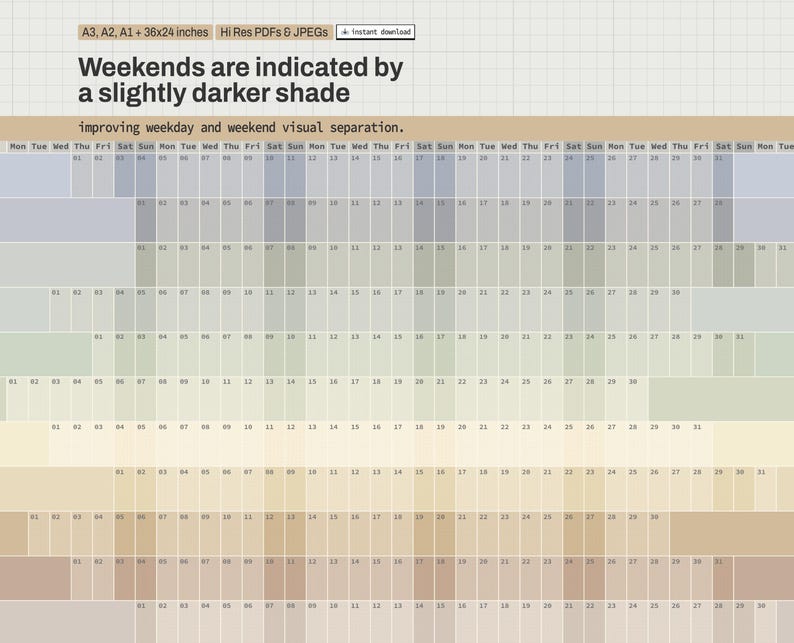 2026 Large Calendar Linear Year Planning Printable Minimal Grid Wall ...