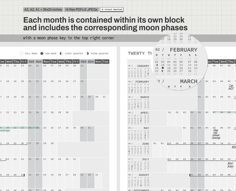 2026 Large Calendar Linear Year Planning Printable Minimal Grid Wall ...
