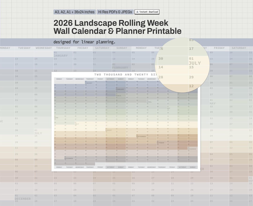 Printable Large Landscape Timeline 2026 Calendar Two Week Rolling View ...