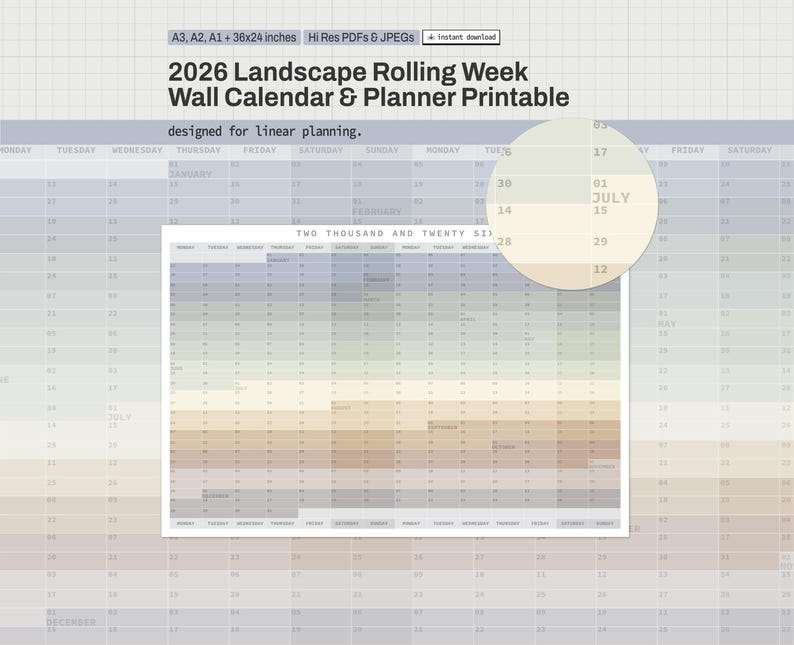 Printable Large Landscape Timeline 2026 Calendar Two Week Rolling View ...